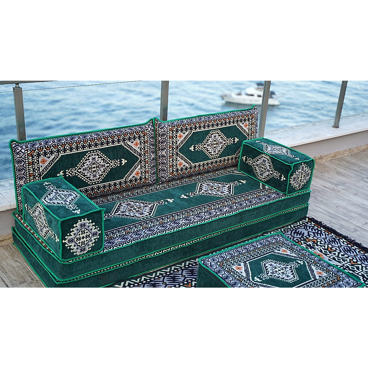 Green Floor Couch Set, Sectional Sofas, Arabic Floor Sofa Set, Yoga Meditation Mat, Futon Sofa Bed, Sofa Covers (Sofa Full Set, 8'' Thickness (20 cm))
