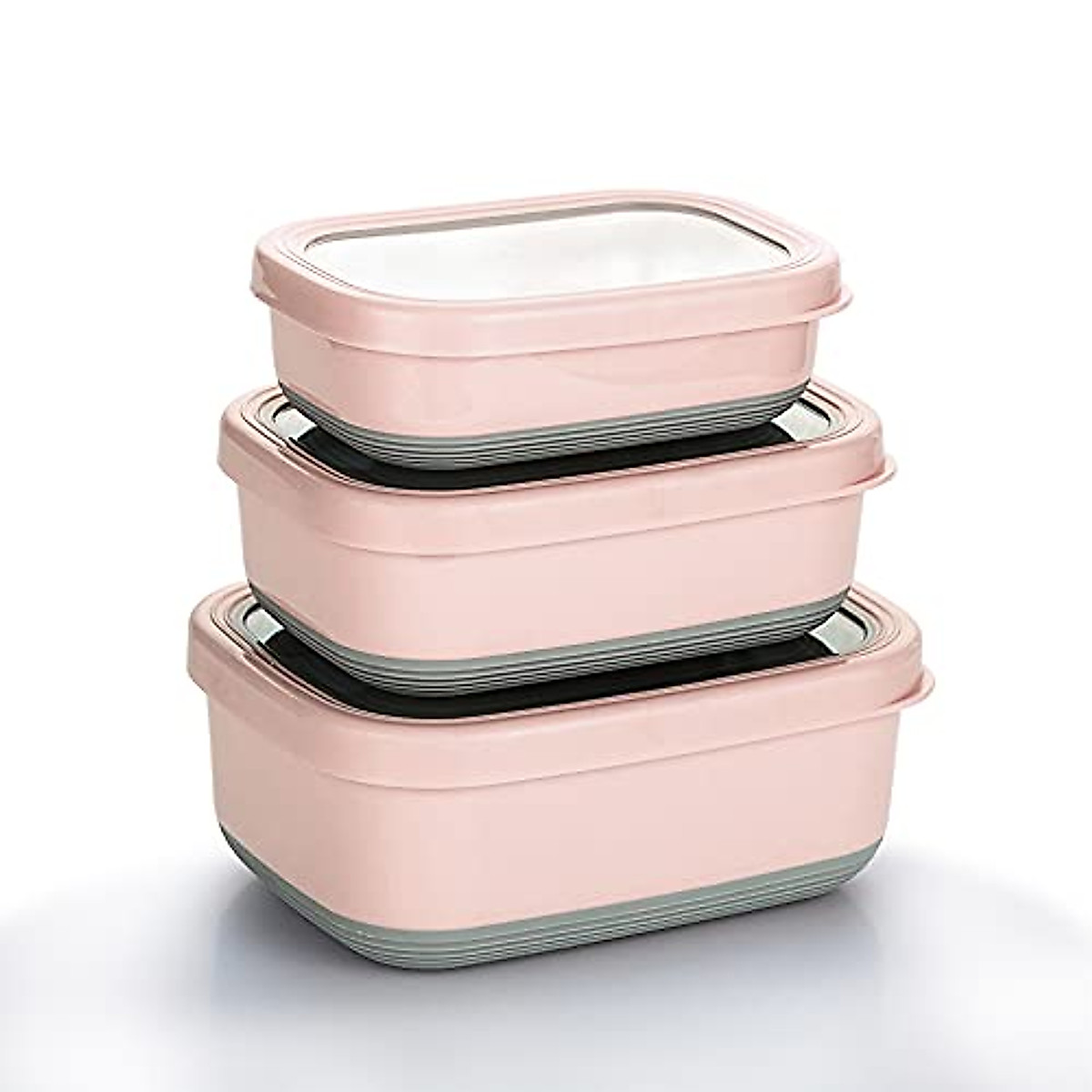 Lille Home Leak Proof Stainless Steel Lunch Snack Containers Set - Ideal for Educational Settings and Daycare - Nesting Trio with Silicone Lids - 47oz+30oz+16oz - Pink