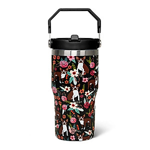 Boston Terrier Tumbler - Vacuum Insulated Double Wall Travel Tumbler - Dog Lovers Gifts for Women - Insulated Coffee Tumblers - Handle and Insulated Flip Straw 20OZ