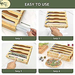 4 in 1 Foil and Plastic Wrap Organizer, WEIFA Wrap Dispenser with Cutter for Drawer and Kitchen Storage, Holder for 12" Roll Plastic Wrap, Aluminum Foil, Wax, Parchment.