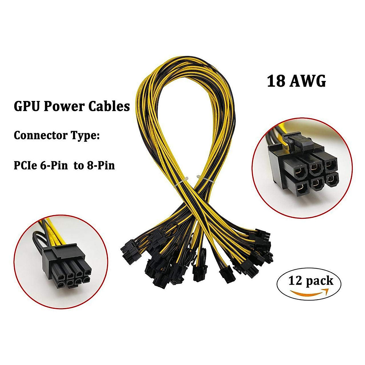 Tekit Ethereum Mining ETH ZEC LTC 1200W/750W Server PSU Power Supply Unit to GPU Breakout Board Adapter + 12pcs 6-Pin PCIe to (6+2Pin) PCIe Graphics Card Power Cables (GPU Breakout Board+12PCS Cable)