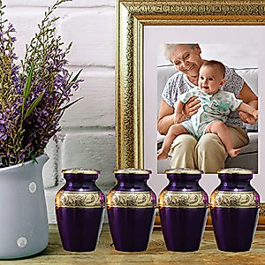 Purple Keepsake Urns for Human Ashes - Mini Urns Set of 4 with Premium Box & Bags - Purple Urns for Ashes - Honor Your Loved One with Small Cremation Urns - Perfect Funeral Urns for Adults & Infants