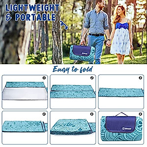 ZOMAKE Picnic Blankets Waterproof Foldable,79"x79" Concert Blanket,Beach Blanket,Yard Blanket,Outdoor Grass Blanket - Sandproof - Large (Peacock Blue)