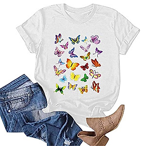 Women's Summer Tshirt Tops Short Sleeve Graphic Casual Tshirt White