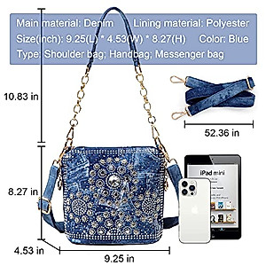 YeFine Bling Rhinestone Women's Handbags Sparkling Crystal Wedding Party Purses Small Shoulder Bags Clutch Evening Bag (Rhinestone Sling Bag Blue)