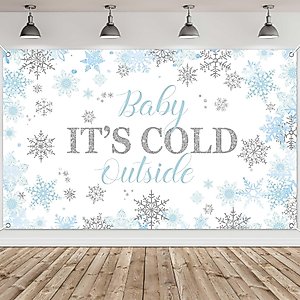 Felortte 71" x 43" Polyester Winter Baby Shower Backdrop Winter Wonderland Blue Snows Baby It's Cold Outside Photography Background for Newborn 1st Birthday Party Decorations PhotoBooth Props