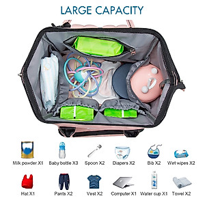 Diaper Bag Backpack, Hanke Diaper Bags Multifunction Large Maternity Baby Nappy Bag with Stroller Hooks & Insulated Pocket,Pink