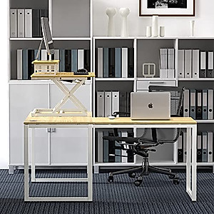 SHW 36-Inch Over Desk Height Adjustable Standing Desk with Monitor Riser, Oak