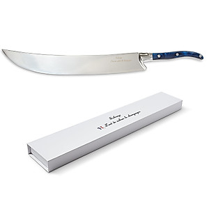 Sabrage Engraved Champagne Saber: Elegant Gift Display Box, Polished Stainless Steel Blade, Handmade French Laguiole Sword, Luxurious Champagne Knife – Wedding, Party, Bar Gifts – Aurora Blue Handle