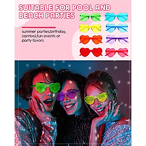 Sherr 48 Pairs Rimless Sunglasses Neon Party Supplies Glasses Plastic 80s Funky Sunglasses for Women Men (Neon Color,Heart Shape)
