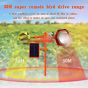 Solar-Powered Voice Bird Deterrent Device with 3 Pieces 360° Wide-Range Reflective Rotating Prisms Cups, 2-in-1 Audio Signals to Scare Birds + Wind-Powered Rotation Mirrors for Outdoor Garden Yard
