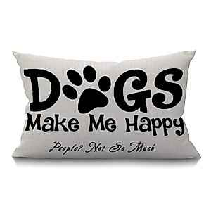 Smooffly Dogs Make Me Happy People Not So Much Funny Letter Black Waist Lumbar Cotton Linen Throw Pillow case Cushion Cover for Sofa Home Decorative Oblong 12x20 Inches