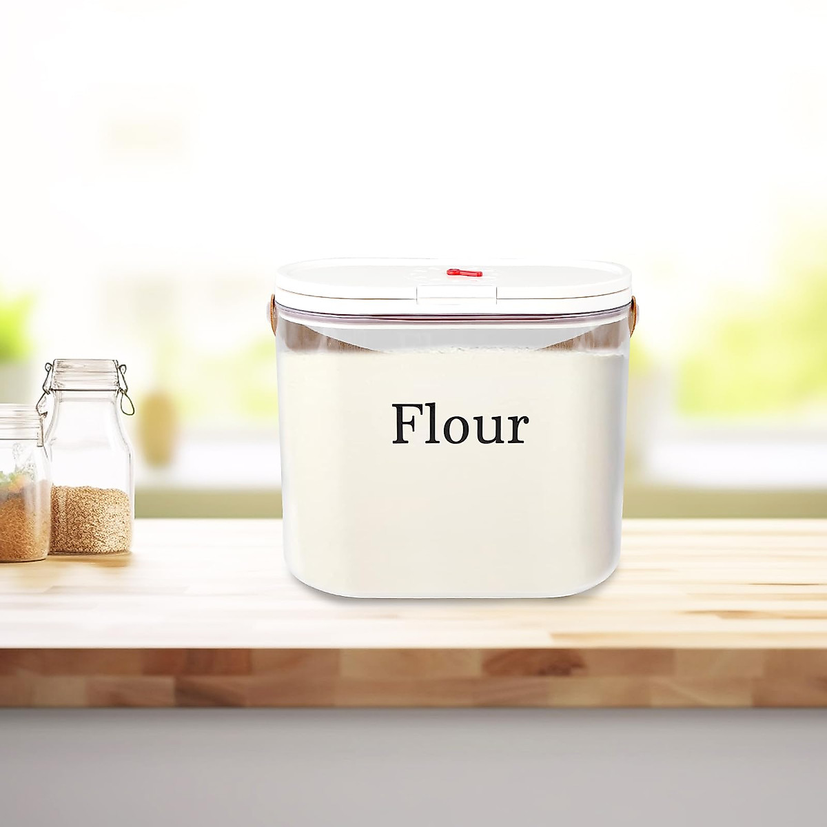 Xbopetda Flour Containers with Lids Airtight, Clear Plastic Flour Storage Container with Wide Mouth & Spoon, Time Recording Flour Sugar Storage Containers, Dry Food Storage for Kitchen Pantry Storage
