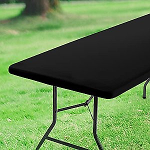 smiry Rectangle Tablecloth, Elastic Fitted Flannel Backed Vinyl Tablecloths for 6ft Folding Tables, Waterproof Wipeable Table Covers for Indoor, Outdoor, Picnic and Camping (Black, 30"x72")