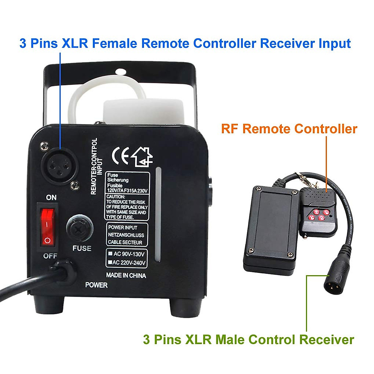 AUCD Portable 3 Pins XLR Wirless Remote Control Receiver for 400W 500W Smoke Fog Machine