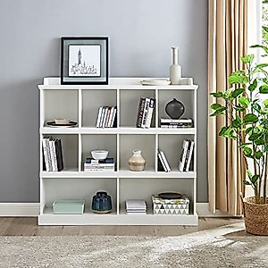 UpperHse Living W52 × H48 Barrister Lane Bookcase with 10 Storage Cubbies, Free Standing Bookshelf Library Standard Bookcase for Home Office Living Room Bedroom, Solid White