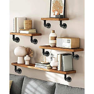 MUZIK Shelf Bracket, 12 Pack Heavy Duty Floating Shelf Brackets, Industrial Pipe Wall Mount Metal Shelving Brackets for Shelves, Vintage Black Iron Finish DIY Pipe Shelf (4*4 Inch)