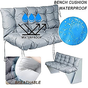Outdoor Bench Cushion, 2-3 Seater Waterproof Upholstered Bench Cushion, Thickened 5" Outdoor Lounger Cushion with Ties, Porch Swing Cushion. Waterproof, Washable.（Khaki） 60x40in