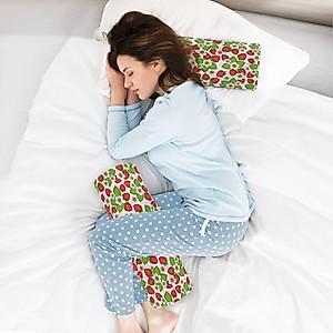 xigua Cute Strawberry Neck Roll Pillow for Neck Relief with Removable Washable Cover - Memory Foam Round Cylinder Bolster, Ergonomically Designed for Head, Neck, Back, and Legs