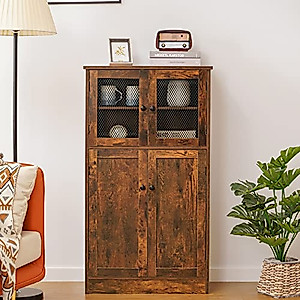 usikey Large Storage Cabinet with 4 Doors, Retro Floor Cabinet with Adjustable Shelf, 42.9”H x 23.6”L x 11.8”W, Multifunctional Cupboard, Sideboard for Bedroom, Living Room, Rustic Brown