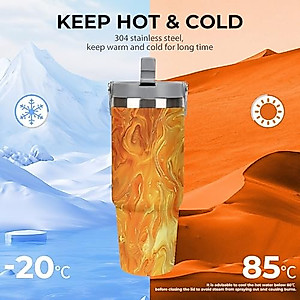 RTFGHJS Orange And Yellow Lava 30 Oz Tumbler with Handle And Flip Straw, Stainless Steel Vacuum Insulated Travel Mug, Thermal Cup for Coffee, Water, Iced Drinks, Fits Car Cup Holders (Home, Sports)
