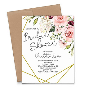 Floral Bridal Shower Invitations, Elegant Bridal Shower Invitations, Your choice of Quantity and Envelope Color