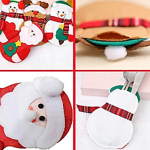 MOKYYDS 8PCS Set Christmas Snowman Cutlery Silverware Holders Pockets Knifes Forks Bag Santa Suit Xmas Deer Hotel Party Dinner Table Decoration
