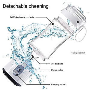 Portable Blender for Shakes and Smoothies: Personal Size Single Serve Travel Fruit Juicer Mixer Cup with Rechargeable USB Small Electric Individual Mini Blender for Juice Milk - White