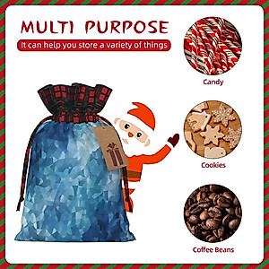 Christmas Gift Bags with Drawstring Burlap Gift Bags Abstract color Blue Christmas Linen Bags for Xmas Party Candy Bags with Cards Xmas Reusable Wrapping Bags Christmas Linen Treat Bags for Holiday