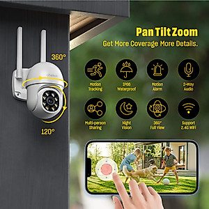 64GB Class 10 Micro SDXC 2K Security Cameras Outdoor - 3MP Color Night Vision Wireless WiFi Home Video Surveillance Pan & Tilt 360°