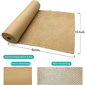 Eco Friendly Honeycomb Packing Paper, 15" x 820' Honeycomb Cushioning Wrap Roll for Moving Shipping Packaging Gifts, Recyclable Honeycomb Paper Moving Supplies Bubble Paper Wrapping Protective Roll