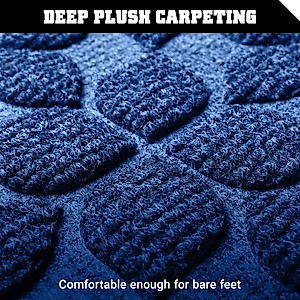 G128 Home Entrance Blue Geometric Floral Pattern Door Mat | 17x29.5 in | Thick Absorbent Natural Rubber Non Slip, Indoor/Outdoor, Easy Clean, Welcome Mats for Front Door/Patio/Garage