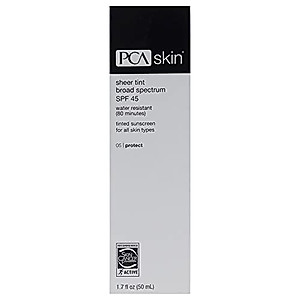 PCA SKIN Sheer Tint Broad Spectrum SPF 45 - Universally-Tinted Water-Resistant Hydrating Sunscreen for Use Alone or Under Foundation & Makeup (1.7 fl oz)