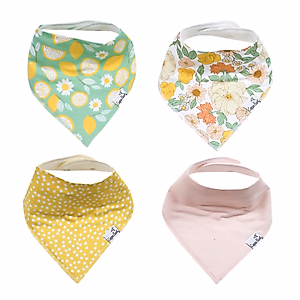 Copper Pearl Baby Bandana Bibs - 4 Pack Soft Cotton Baby Bibs for Drooling and Teething, Absorbent Drool Bibs for Baby Girl and Boy, Adjustable to Fit Newborns to Toddlers, Tons of Styles (Lemon)