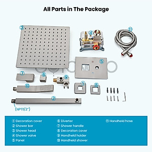 gotonovo 10" Rain Shower System Brushed Nickel Luxury High Pressure Shower Head Bathroom Shower Faucet Set Hand Held Spray Rough-in Valve and Shower Trim Included