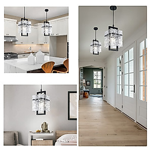 IKK Black Crystal Pendant Light for Kitchen Island, Luxury Water Ripple Glass Chandelier Lights Fixture, Modern Elegant Adjustable Pendant Lighting for Dining Room Bedroom, E12 Bulb, L6.5'' x H11.8''