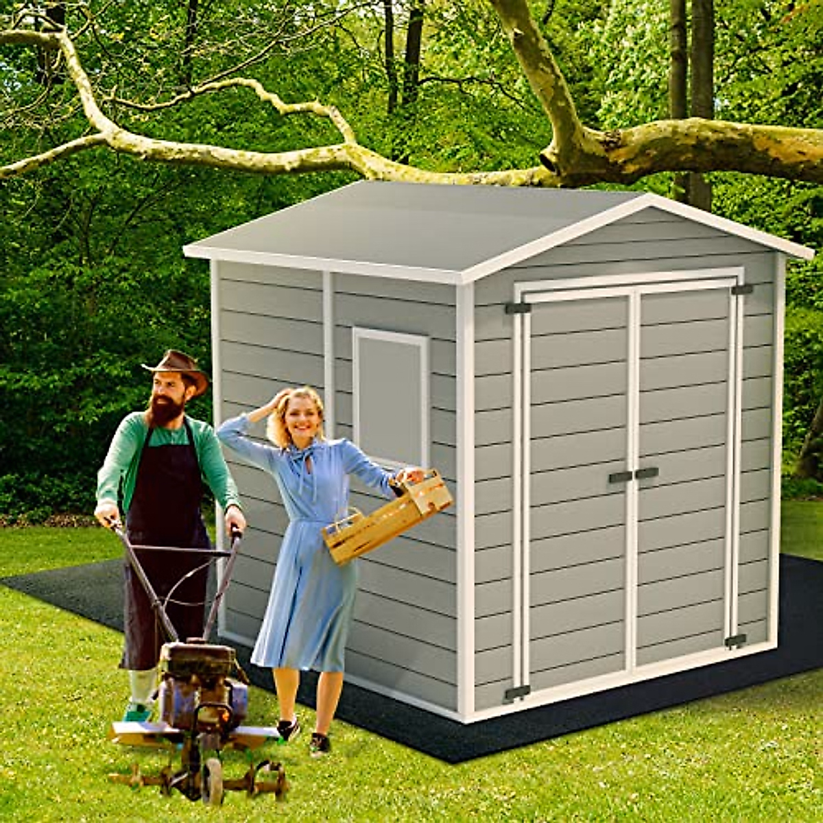 Haull Outdoor Storage Shed Floor Mat Waterproof Outdoor Carport Mat Thickened Soft Patio Furniture Mat Washable with Non Slip Backing, Storage Shed Not Included (6 x 8.2 FT)