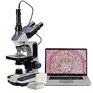 Swift SW 350T Compound Trinocular Microscope,40X-2500X Magnification,Two-Layer Mechanical Stage,with 5.0 mp Camera and Software Windows/Mac Compatible and 5 PCS Prepared Slides and 5 PCS Blank Slides