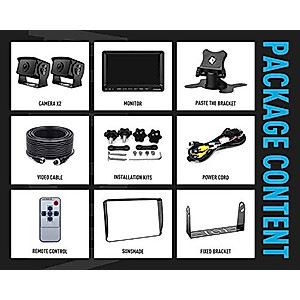 Fookoo Ⅱ 7" 1080P Wired Backup Camera System, 7-inch HD Dual Split Screen Monitor W/Recording IP69 Waterproof Front/Rear View Cameras Parking Lines for Truck/Trailer/RV (FHD2)