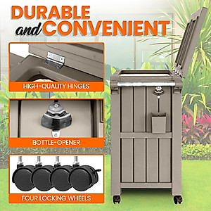 SereneLife 80 Quart Rolling Cooler Ice Chest, Portable Patio Party Bar Drink Cooler Cart on Wheels, Beverage Cart for Pool, includes Ice Bucket, Bottle Opener, and Shelf