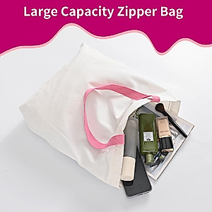 OLSUNOR 10 Pack Canvas Tote Bag with Zipper, Reusable Grocery Bags with Long Handle, DIY Heat Transfer Sublimation Blanks Shopping Bags for Advertising, Birthday, Halloween, Christmas Craft Bags