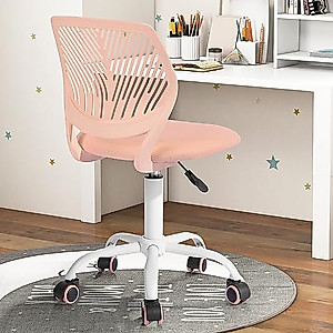 FurnitureR Desk Chair Small Study Chairs Armless for Child Kids Teens, Swivel Rolling Lightweight Task Chair with Wheels and Mesh Padded Cushion, Orange Rose