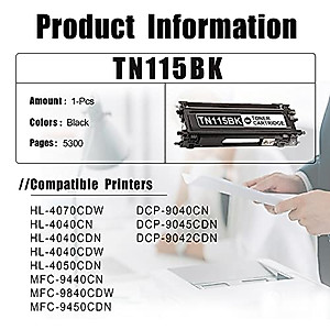 [1 Pack,Black] TN115BK Compatible Toner Cartridge Replacement for Brother HL-4070CDW 4040CN 4040CDN MFC-9440CN DCP-9040CN Printer Toner Cartridge
