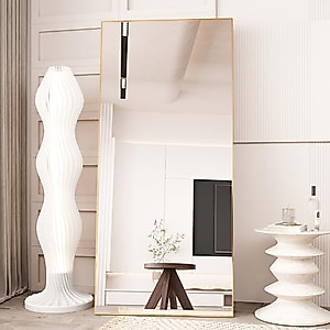 LFT HUIMEI2Y 71" x 32" Full Length Mirror with Stand, Large Floor Length Mirror, Full Body Tempered Mirror with Aluminum Alloy Frame for Living Room, Bedroom, Gym, Hanging or Leaning, Gold