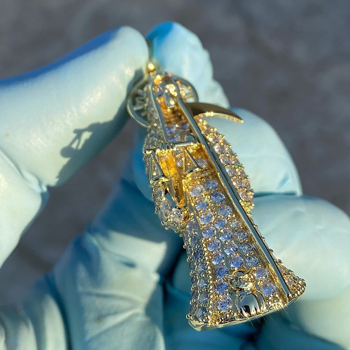 Bling Cartel La Santa Muerte Hip Hop Pendant Iced Charm Flooded Out 14K Gold Finish Small 2"