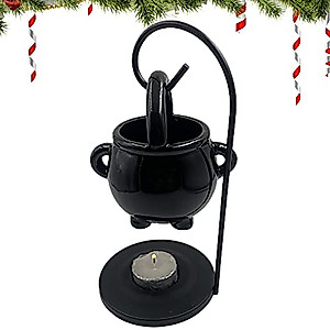 Hanging Cauldron Pagan Oil Burner with Handle, Halloween Wax Melter Cauldron, Halloween Ornament Wax Burner, Spirit Meditation Decorations, Essential Oil Incense Aroma Diffuser Home Decor