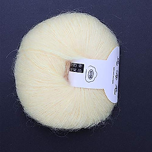 Wool Yarn for Knitting, 12 Colors Soft Thin Angora Mohair Yarn Hand Washable Long Wool Yarn DIY Scarf Crochet Thread Supplies for Craft Projects(Yellow)