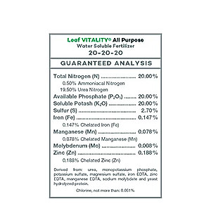 Fitleaf Leaf Vitality All Purpose 20-20-20 (3.52 oz) – Premium Foliar Feed Water Soluble Fertilizer to Spray for All Plants – Promotes Biomass Growth and Vibrant Leaf Color, Complete Plant Nutrition with Amino Acids (3.53 oz)