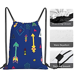Delhiponics Bohemian Element Arrow Drawstring Backpack Waterproof Gym Sports Trave String Bag Adjustable Lightweight Drawstring Bag Sports Dance Sackpack