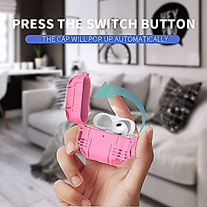 ZenRich New Airpods Pro Case, zenrich Anti Lost Buckle Full-Body Hard Shell Protective Rugged Charging Cover Case with Keychain for AirPod Pro 2019, Front LED Visible,Pink